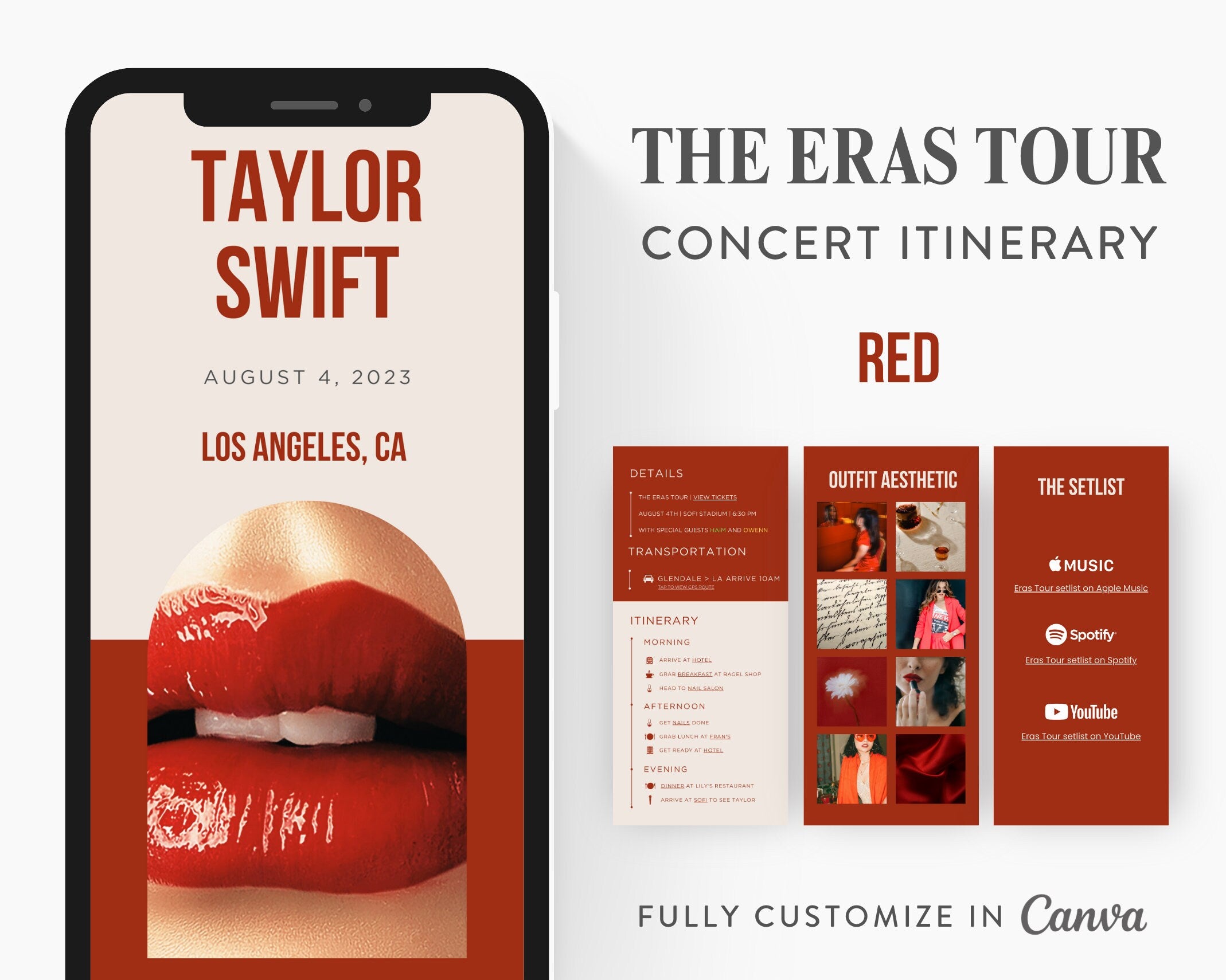 ERAS TOUR Taylor Swift Mobile Concert Template | Red Themed | Edit on ...