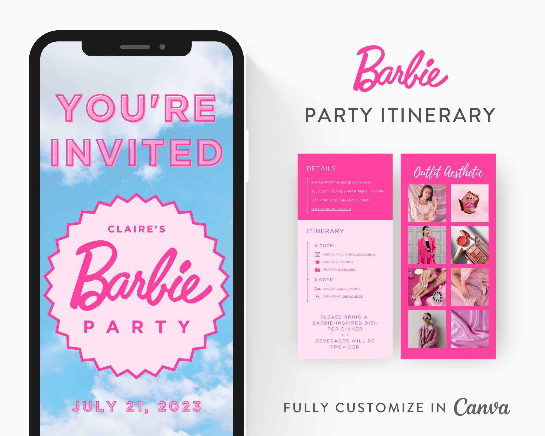 Barbie Party Itinerary Template | Edit on Canva – Shop Solid Society